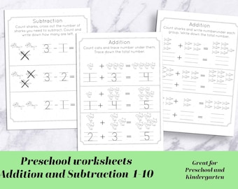 Kindergarten Homeschool Addition Worksheets - Etsy