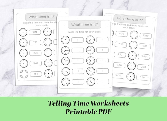 Telling Time Worksheets Printable Pdf /blank Clock / Math | Etsy Canada