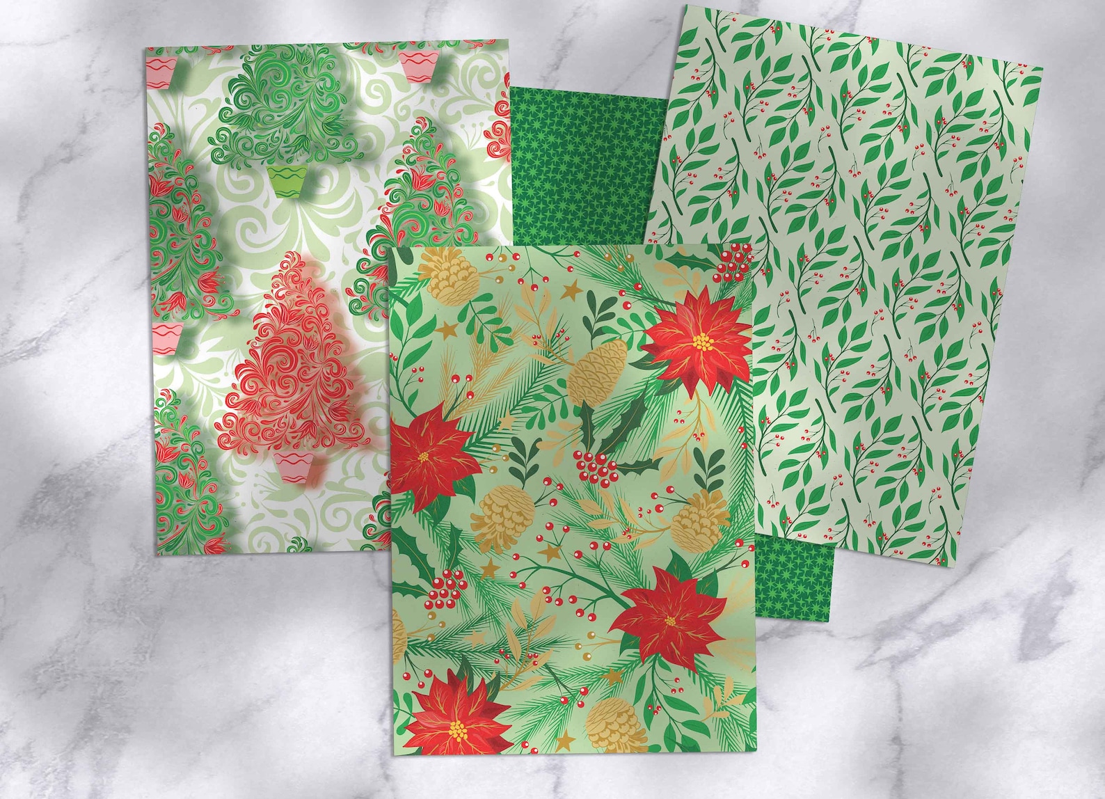 Christmas Digital Paper Green, Printable Paper Pack, Winter Digital ...