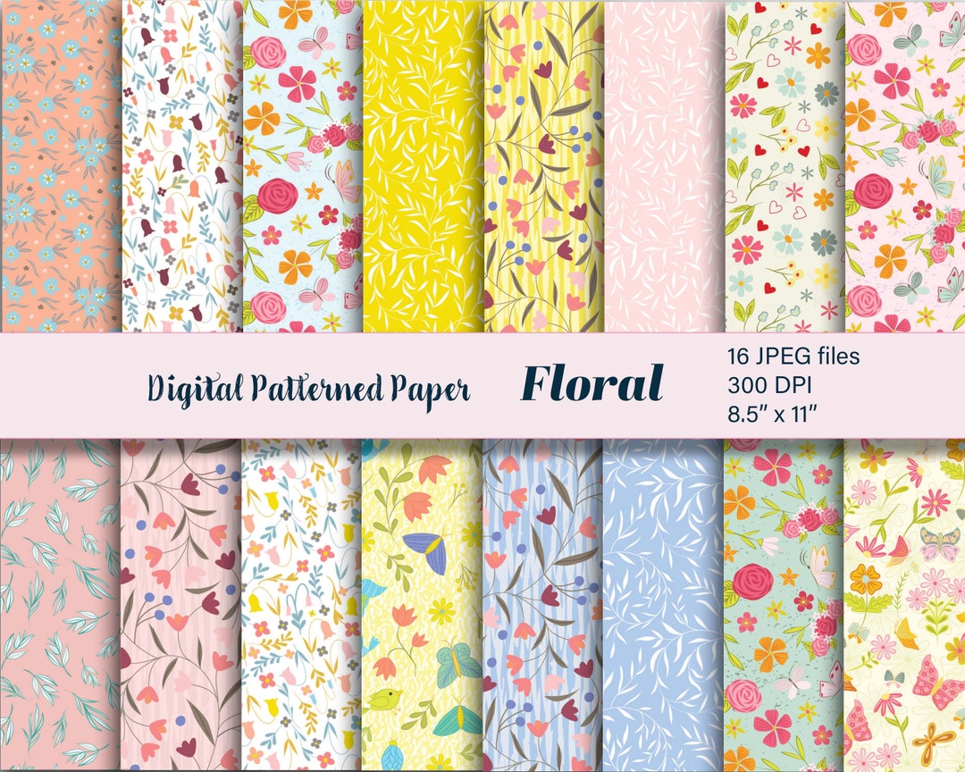 Floral Digital Paper. Scrapbook Printable Flower Designs. Printable ...