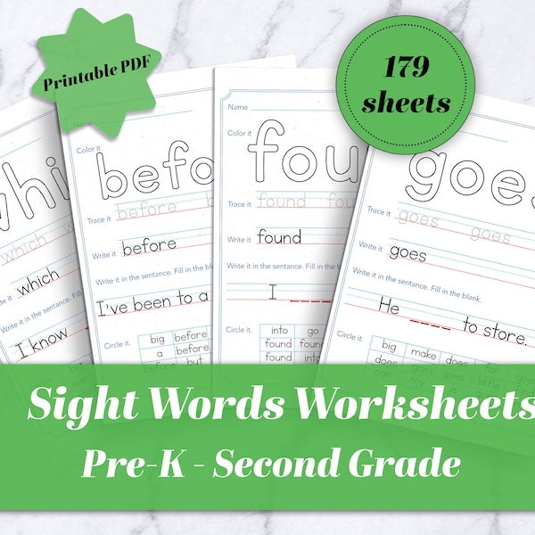 Sight Word Practice Pdf Pre K Kindergarten First Second Grades Dolch - Etsy