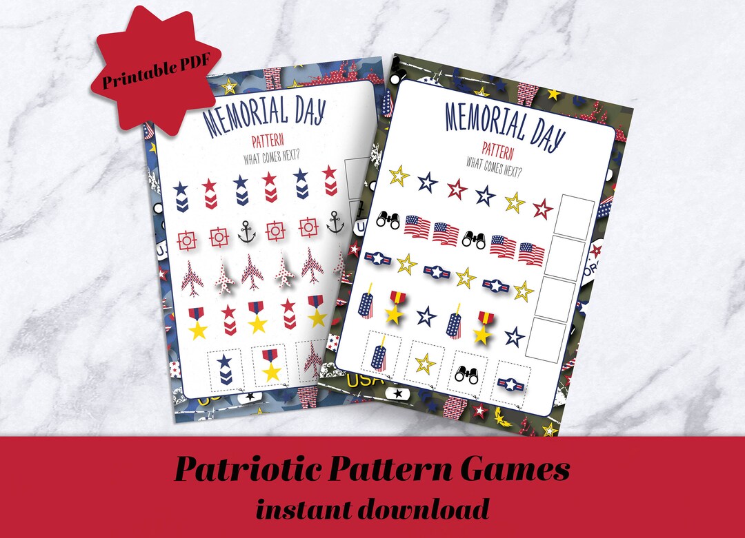 Memorial Day Pattern Game: Patriotic Kids Activity (printable PDF) - Etsy
