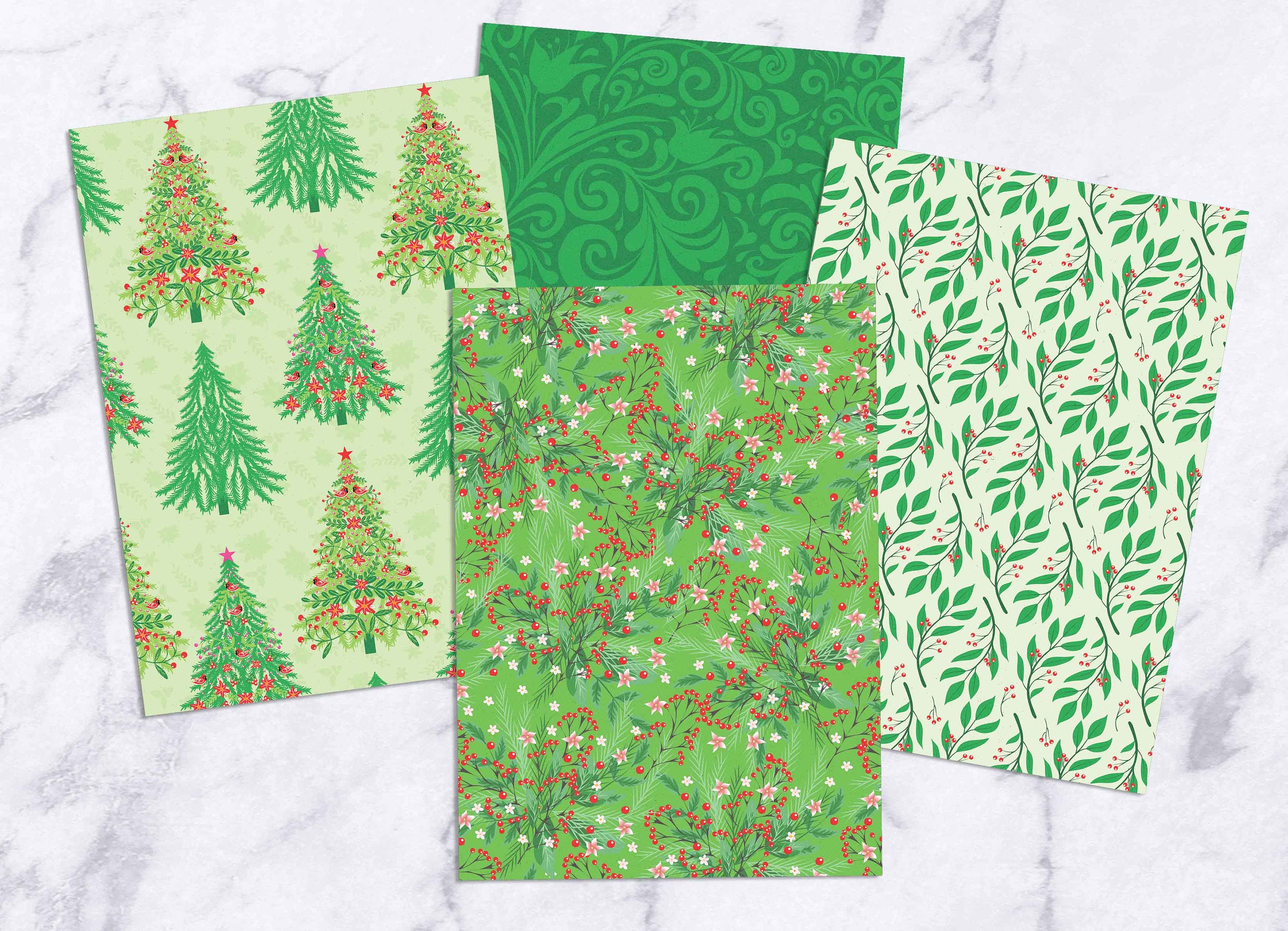 Christmas Digital Paper Green, Printable Paper Pack, Winter Digital ...