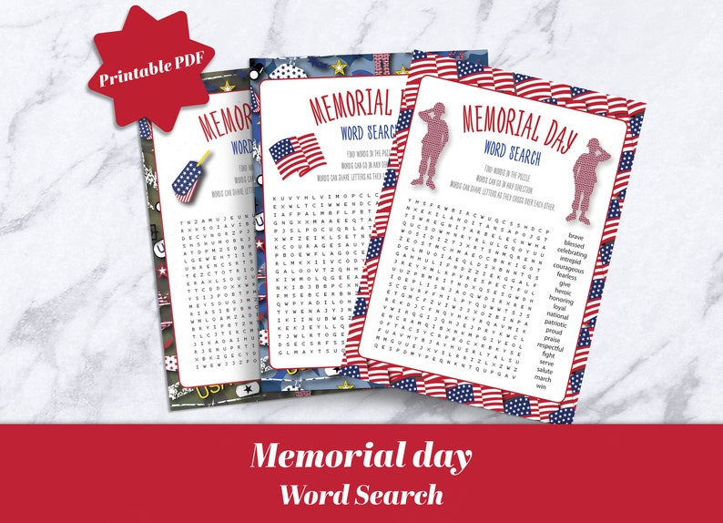 Memorial Day Activity Pack Kids Games Printable I Spy, Word Search ...