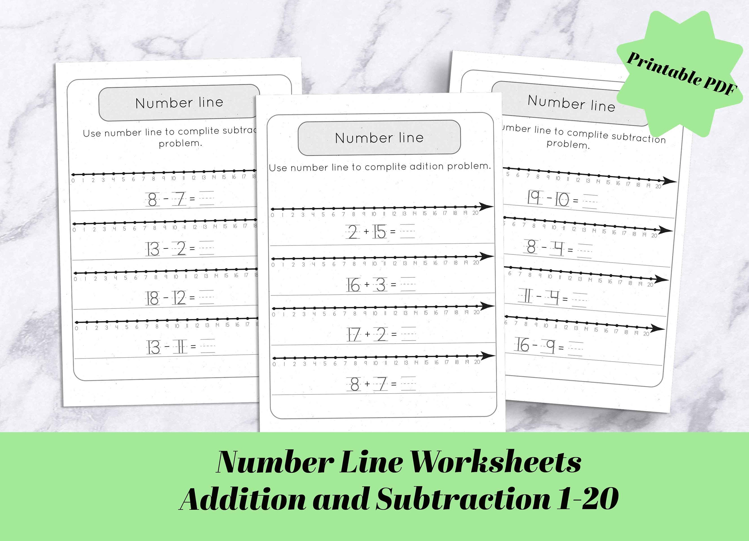 Number Line Worksheets Addition Subtraction 1 20 Etsy
