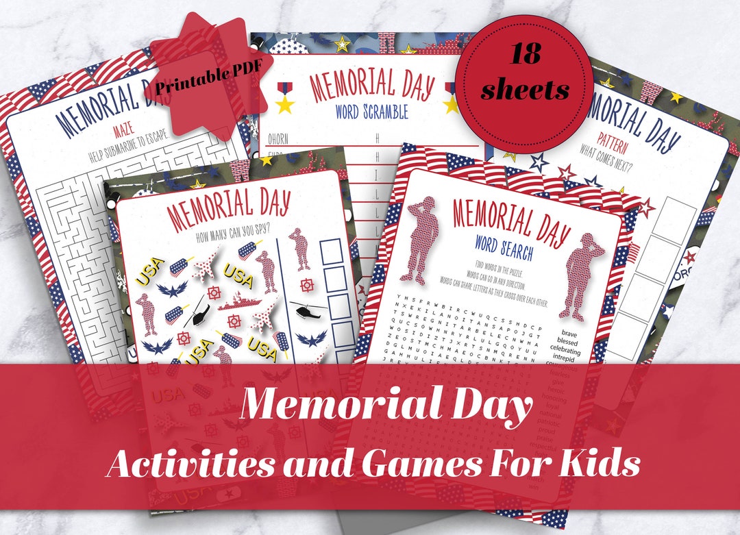 Memorial Day Activity Pack Kids Games Printable I Spy, Word Search ...