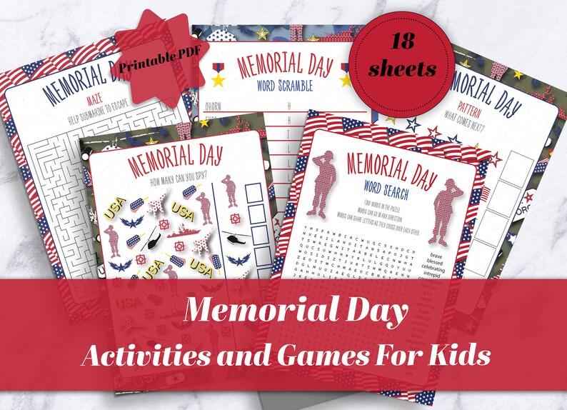 Memorial Day Activity Pack Kids Games Printable I Spy, Word Search ...