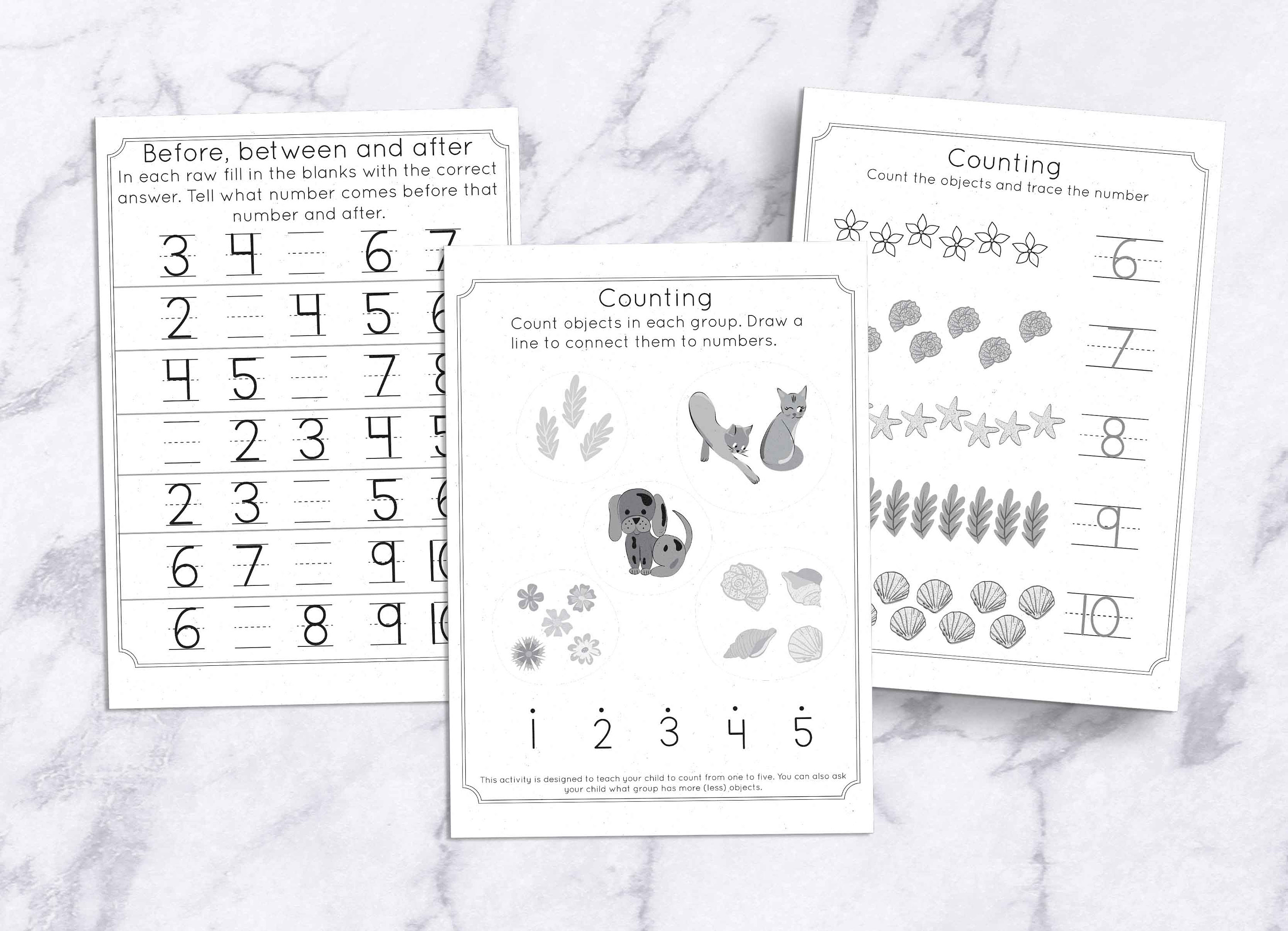 Preschool Counting Worksheets Printable Pdf Counting Etsy
