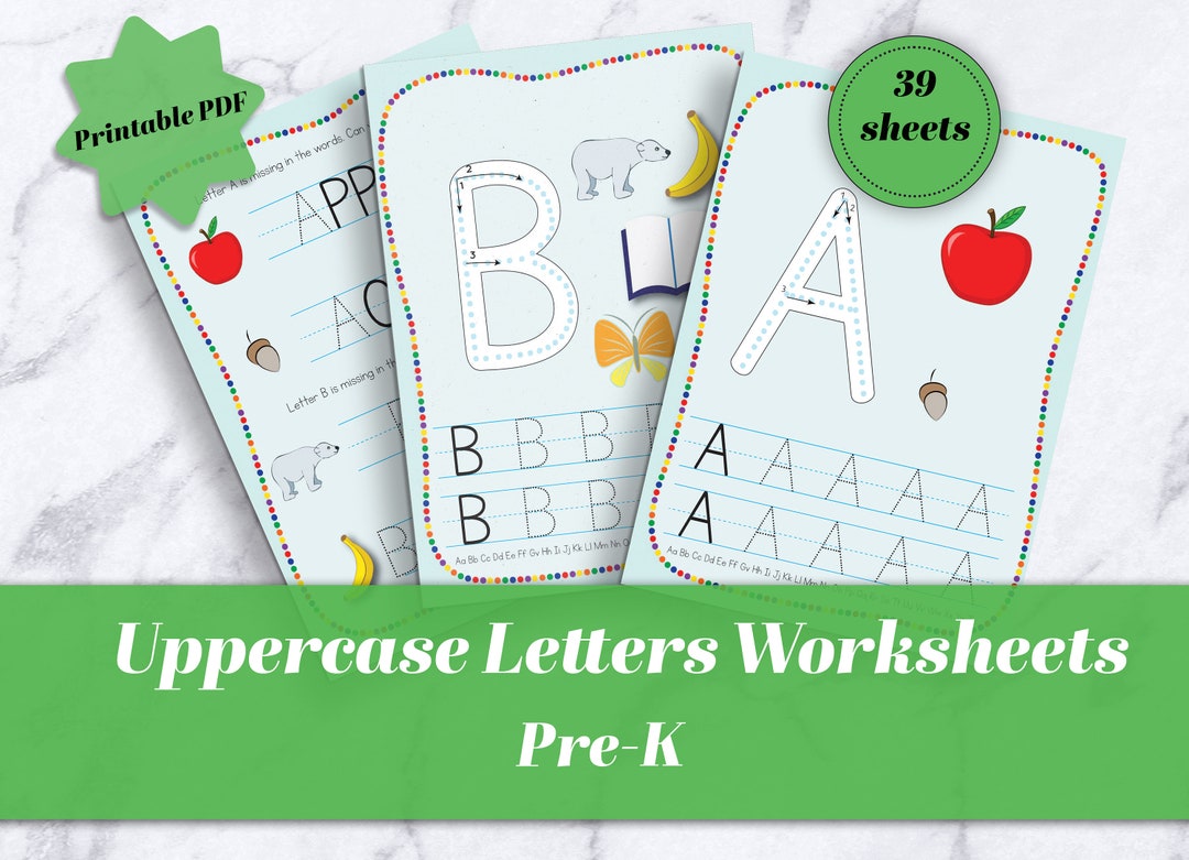 Uppercase Letters Printable Alphabet Tracing Handwriting Worksheets Pdf ...