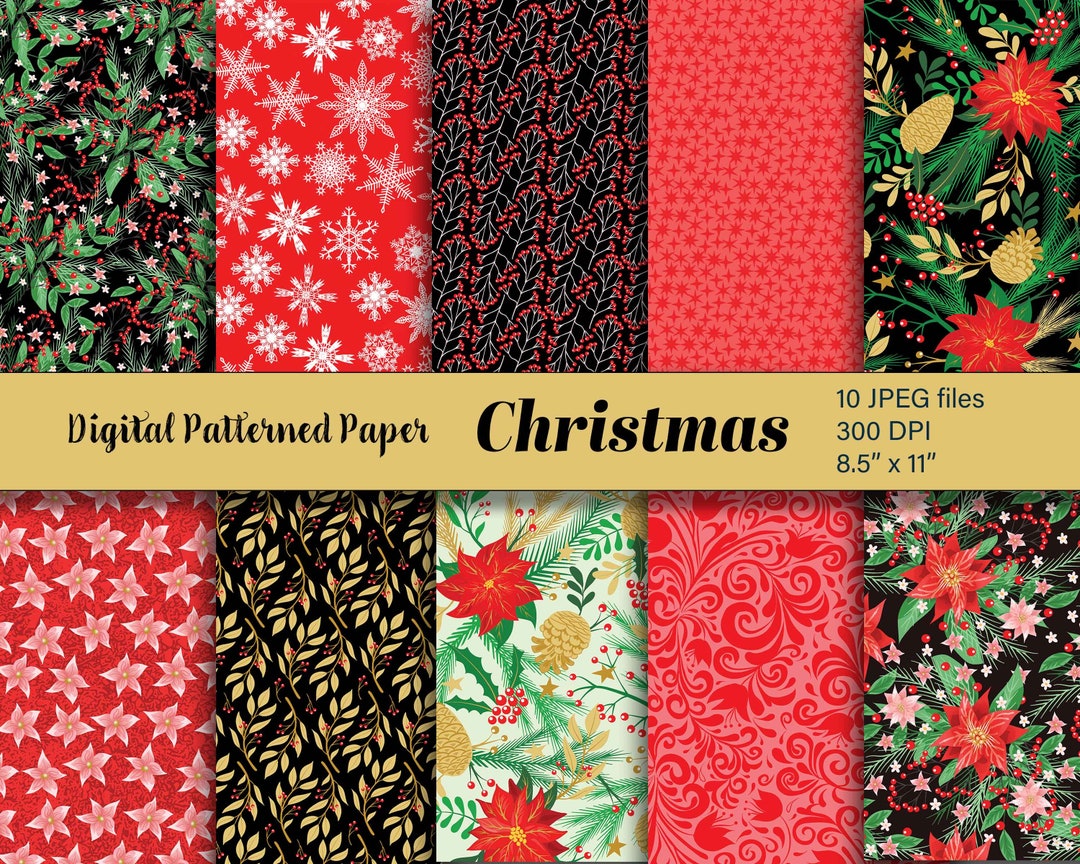 Christmas Digital Paper Pack: Red, Black, and Gold (8.5x11 In) (digital ...