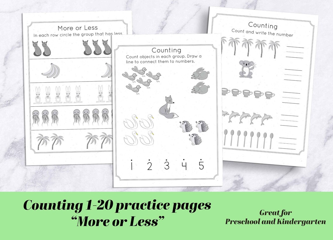 Preschool Counting Worksheets / Printable Pdf / Counting / More or Less ...