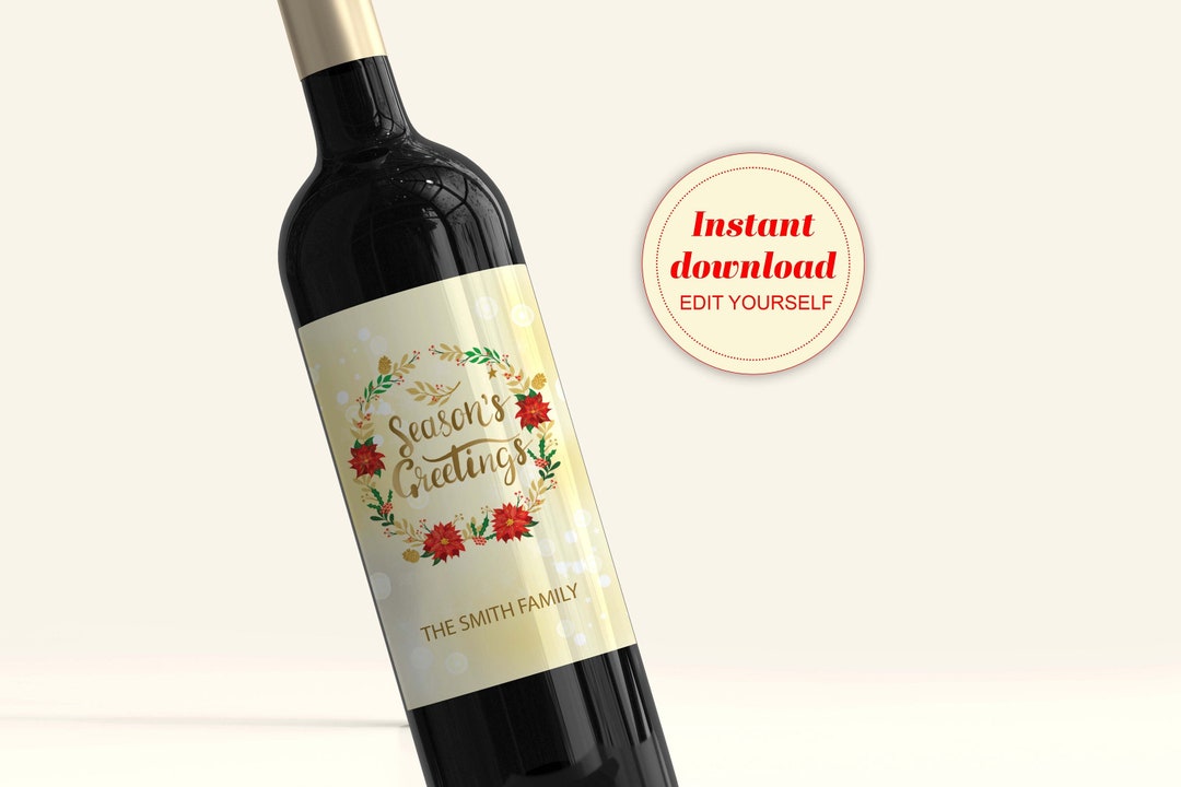 Christmas Holiday Wine Label Printable Custom Personalized Wine Bottle ...