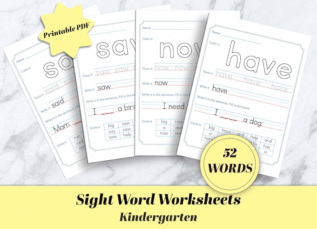 Kindergarten Sight Word Worksheets: Dolch List, Writing Practice (PDF ...