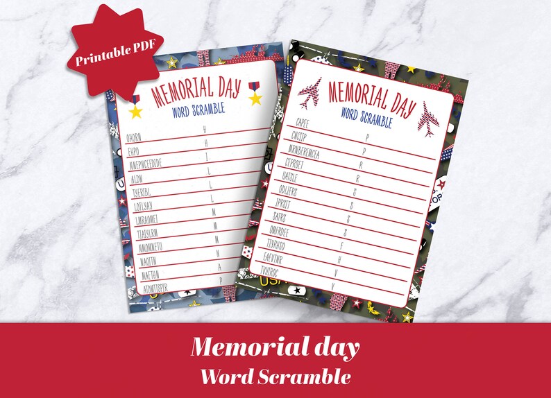 Memorial Day Word Scramble Match up Game / Patriotic Word Games ...