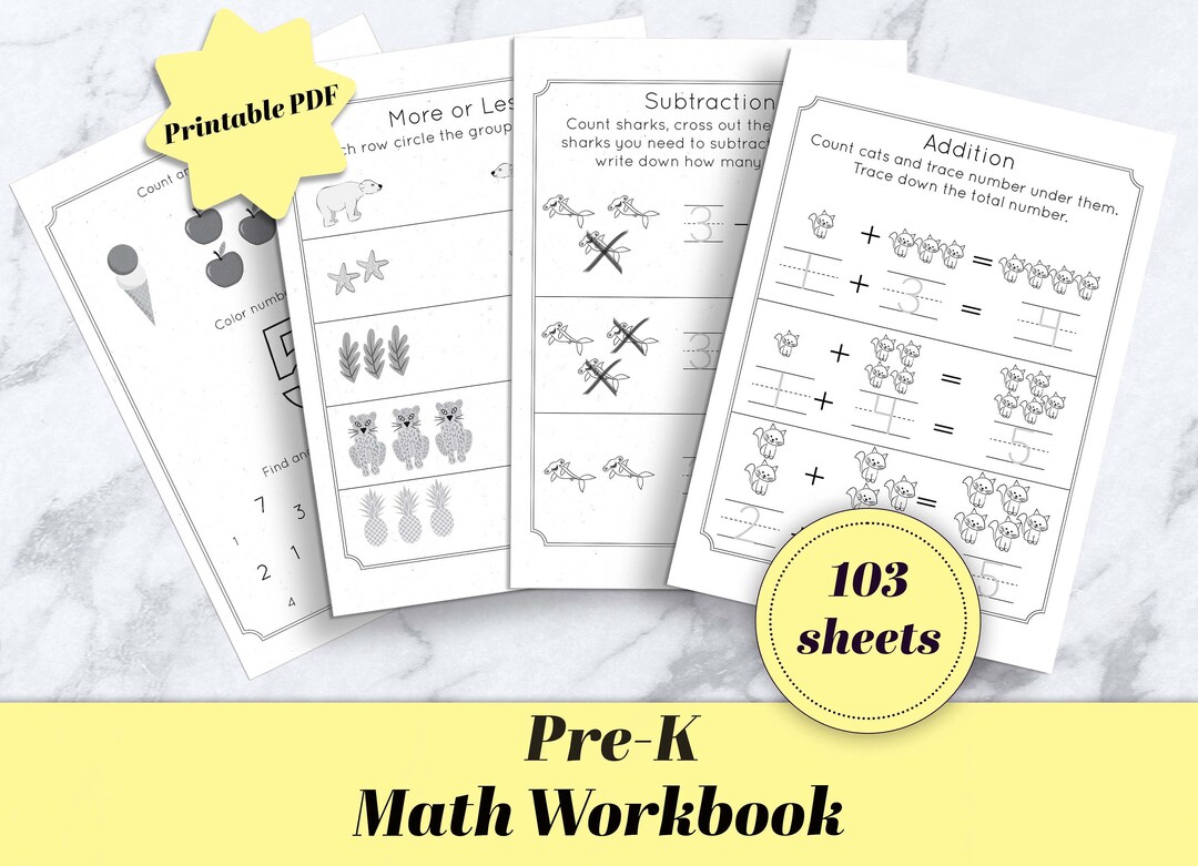 Math BUNDLE Printable Pre-k Kindergarten Worksheets Workbook Addition ...