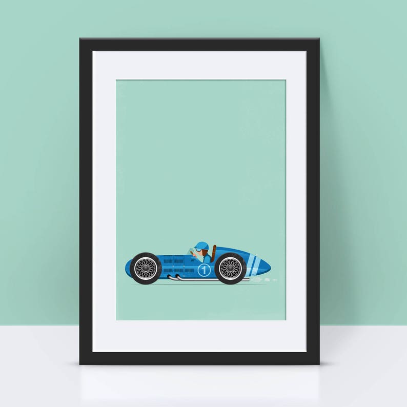 Blue Retro Racing Car – Digital Illustration Print - Etsy