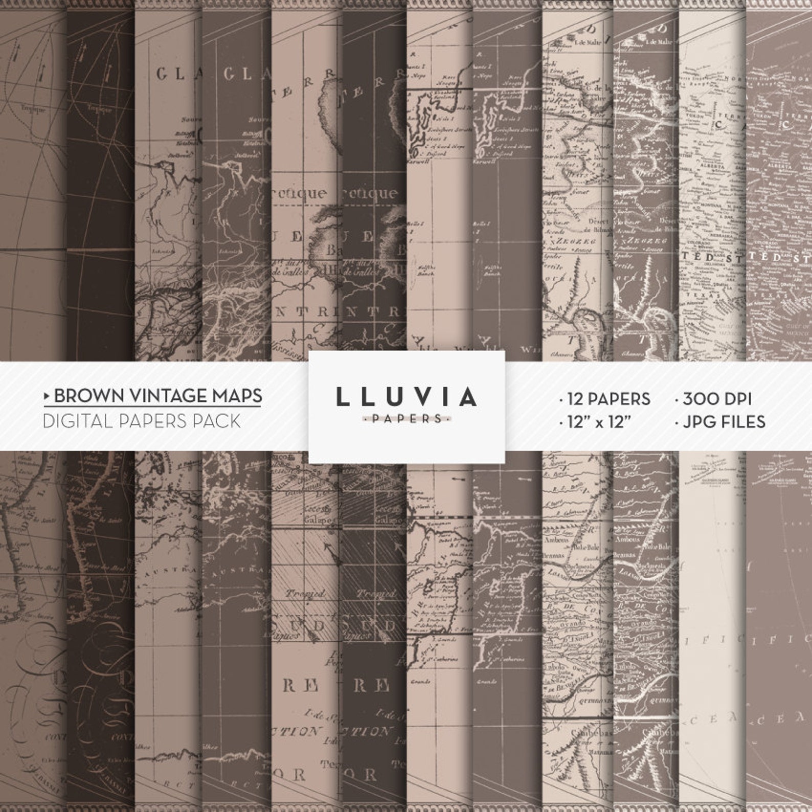 Brown Vintage Maps Digital Paper Pack Old Maps Printable | Etsy