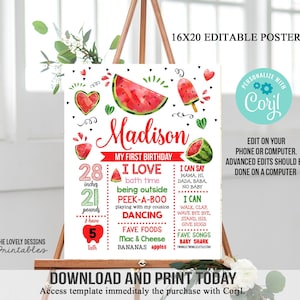 Editable Watermelon Birthday Chalkboard Watermelon Birthday, First ...