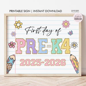 First Day of PRE-K4 Sign INSTANT DOWNLOAD Photo Prop, Pre-kindergarten ...