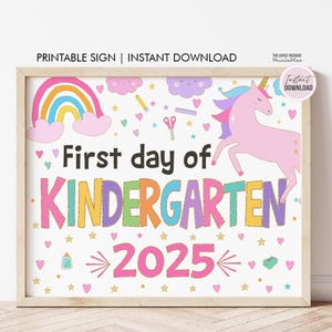 Unicorn First Day of Kindergarten Grade Sign Girl Modern Unicorn First ...