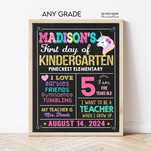 First Day of School Sign Unicorn Rainbow, ANY GRADE , Back to School ...