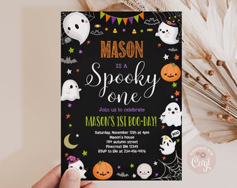 EDITABLE Spooky One Halloween 1st Birthday Ghost Birthday Invitation ...