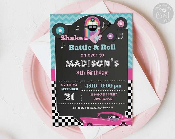 Editable 50's Birthday Invitation , Fifties Invitation, Fifties Party, Fifties Birthday, 50's ...