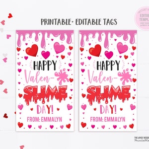 Valentine's Day Slime Tag Valentine Slime Non Candy Valentines Gift Tag ...