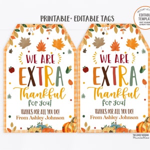 Thanksgiving Gift Tag Printable Extra Thankful for You Fall School PTO ...