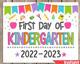 Girl First Day of Kindergarten Sign Printable Back to School - Etsy