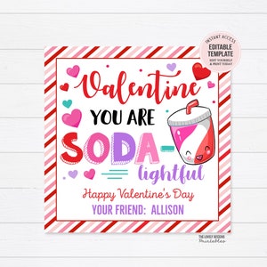 Valentine's Day Soda Gift Tag Printable Soda-lighted Valentine Teacher ...