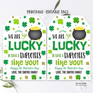 St Patrick's Day Gift Tag Printable Employee Appreciation Tag Lucky to ...