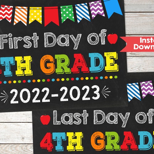 First Day of Fourth Grade Sign First Day of School Printable - Etsy