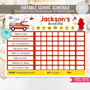 Editable Fire Firefighter Reward Chart Fireman Reward for Kids Routine ...