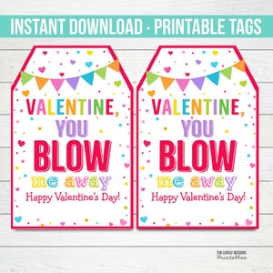 You Blow Me Away Valentine Gift Tag, Balloon Valentine Tags, Bubbles ...