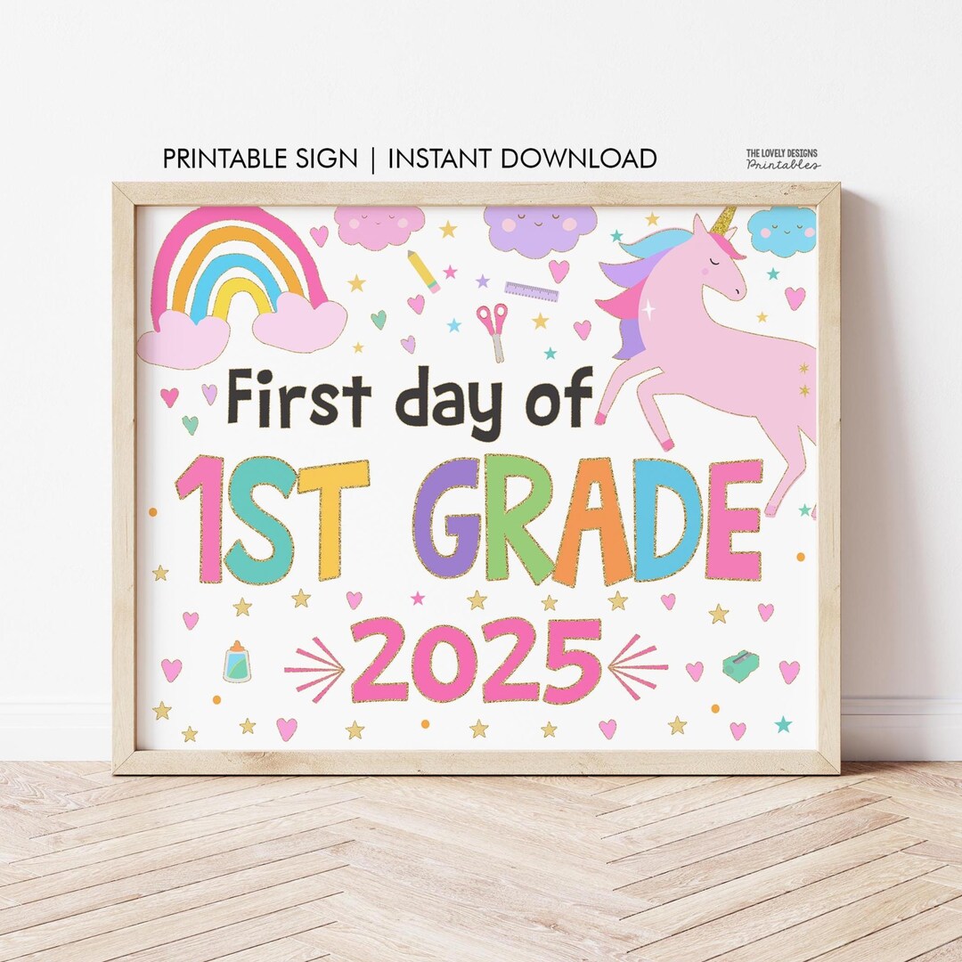Unicorn First Day of 1st Grade Sign, Girl Modern Unicorn First Day of ...