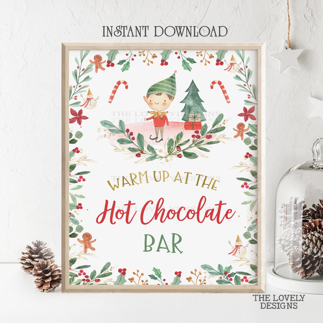 Elf Hot Chocolate Bar Sign Christmas Winter Elf Boy Birthday Party ...