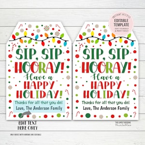 Christmas Soda Gift Tags Sip Sip Hooray Have a Happy Holiday Thank You ...