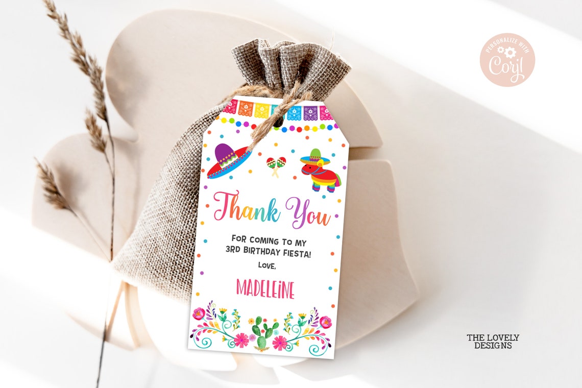 EDITABLE Piñata Fiesta Favor Tag Pinata Fiesta Girl Birthday | Etsy