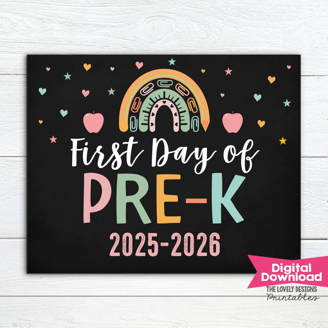 Rainbow First Day of Pre-k Grade Sign,girl First Day of Pre-k Sign ...