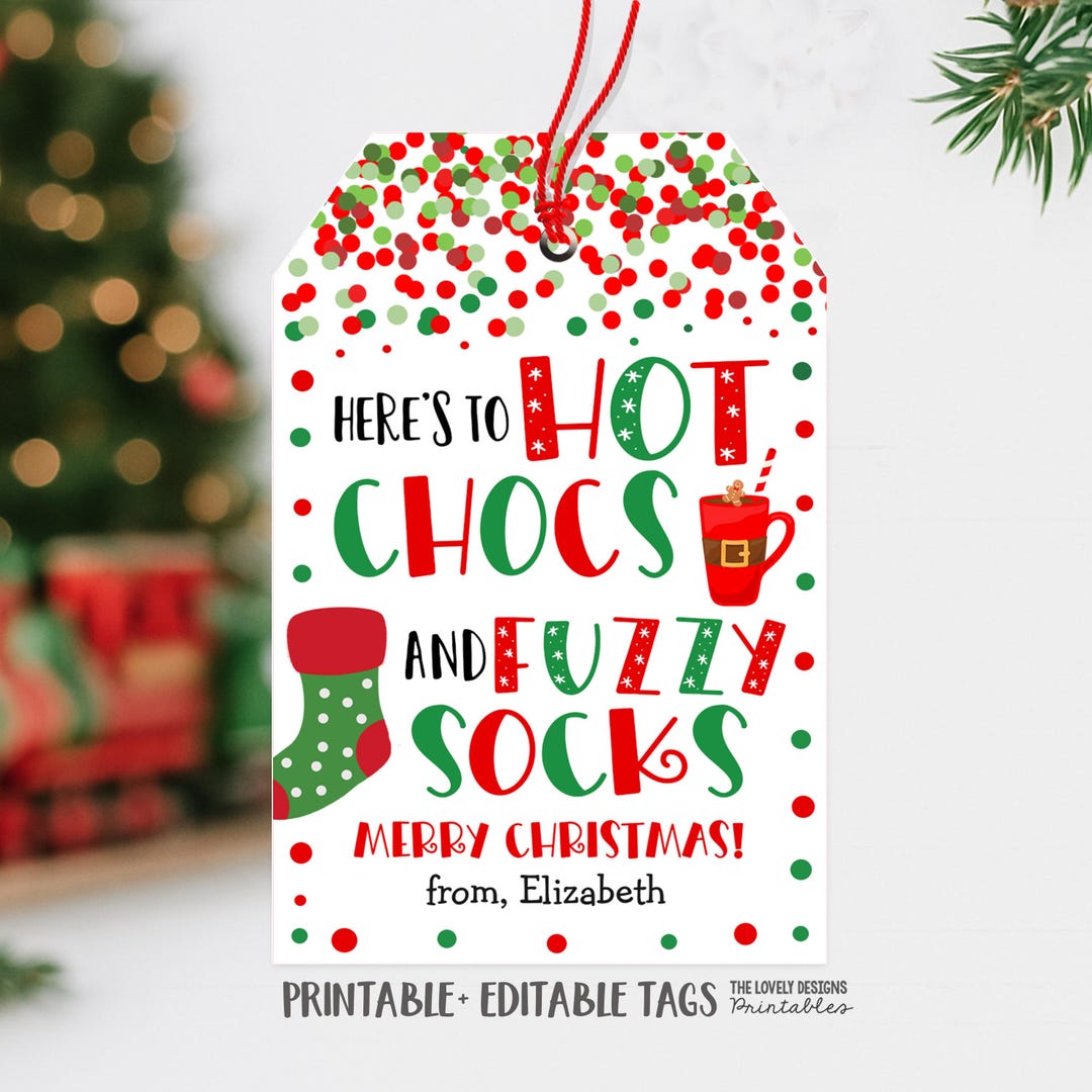 Hot Chocs and Fuzzy Socks Tag Christmas Hot Chocolate Cocoa Holiday ...