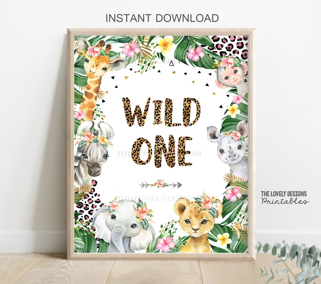WILD One Sign Jungle 1st Birthday Party Sign Jungle Leopard Print Wild ...