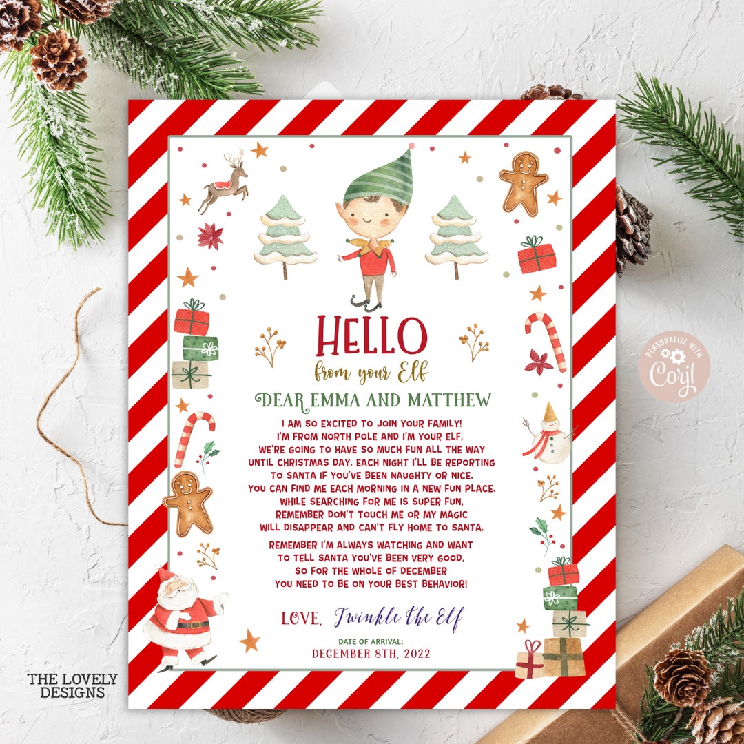 Editable Hello From Your Elf I'm Back Arrival Letter, I'm Back Letter ...