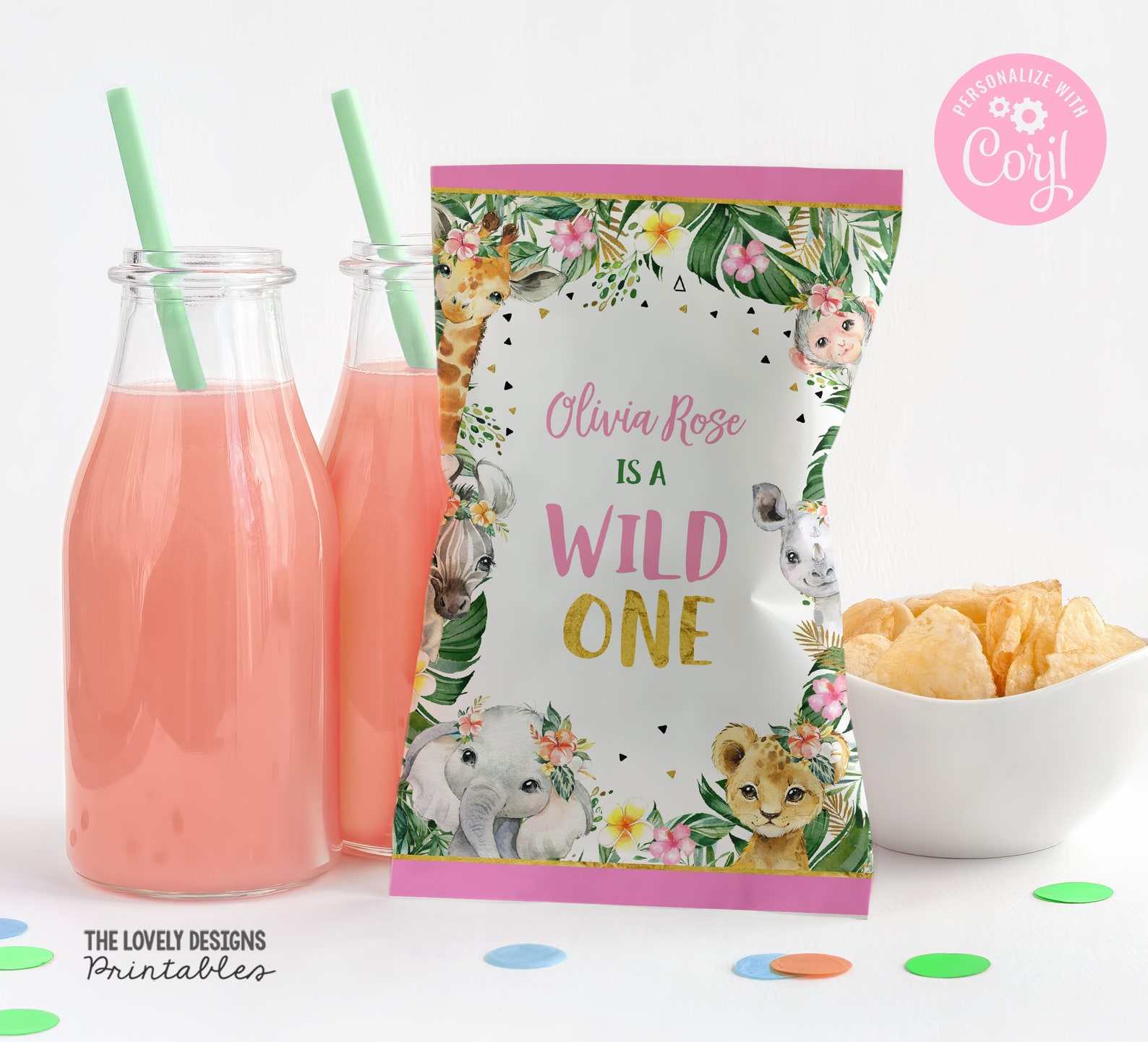 EDITABLE Wild One Chip Bag Wrapper Jungle Girl 1st Birthday - Etsy