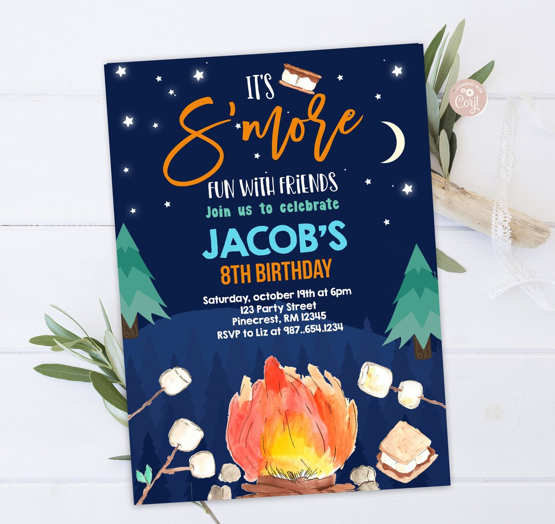 Editable S'mores Birthday Invitation Camping Bonfire Birthday Party ...