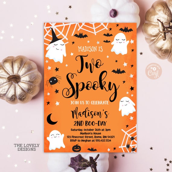 EDITABLE Two Spooky Halloween Ghost 2nd Birthday Invitation - Etsy