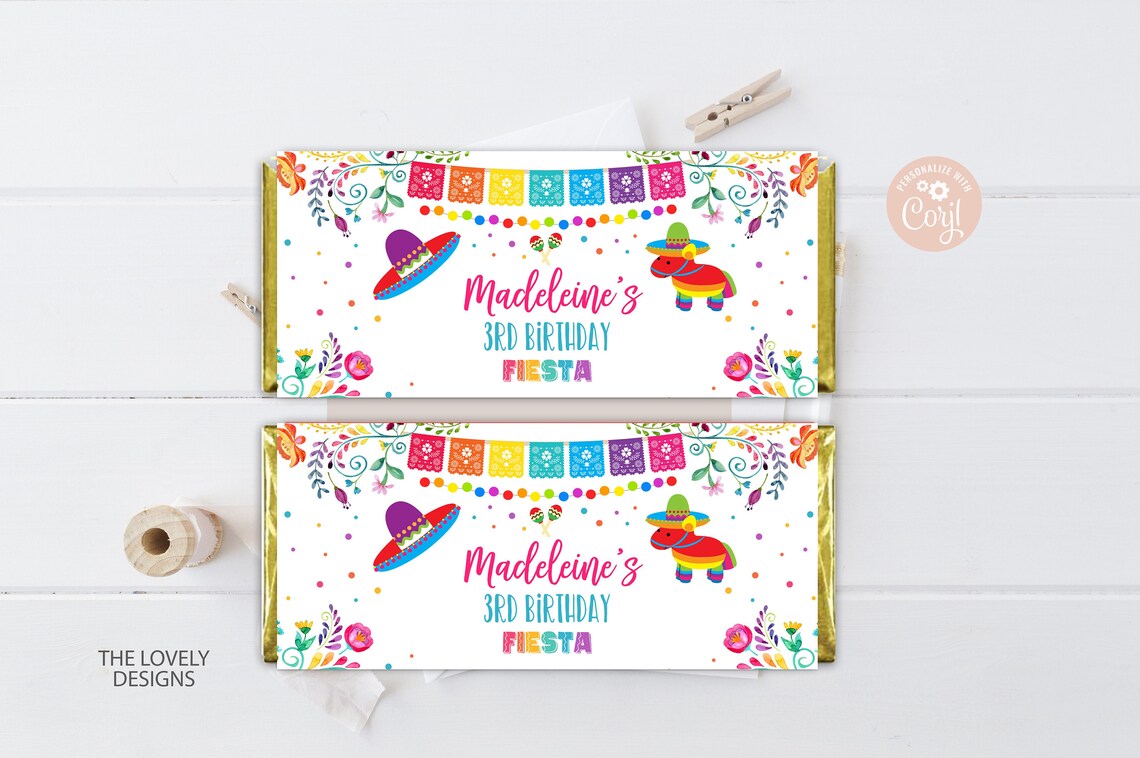 EDITABLE Piñata Fiesta Candy Bar Wrapper Pinata Fiesta Girl - Etsy