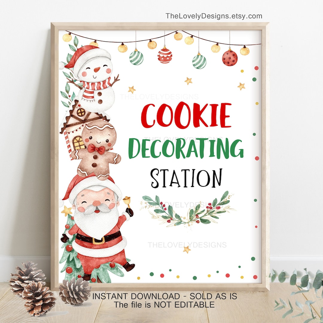 Christmas Cookie Decorating Station Sign Cute Santa Claus Table Sign ...