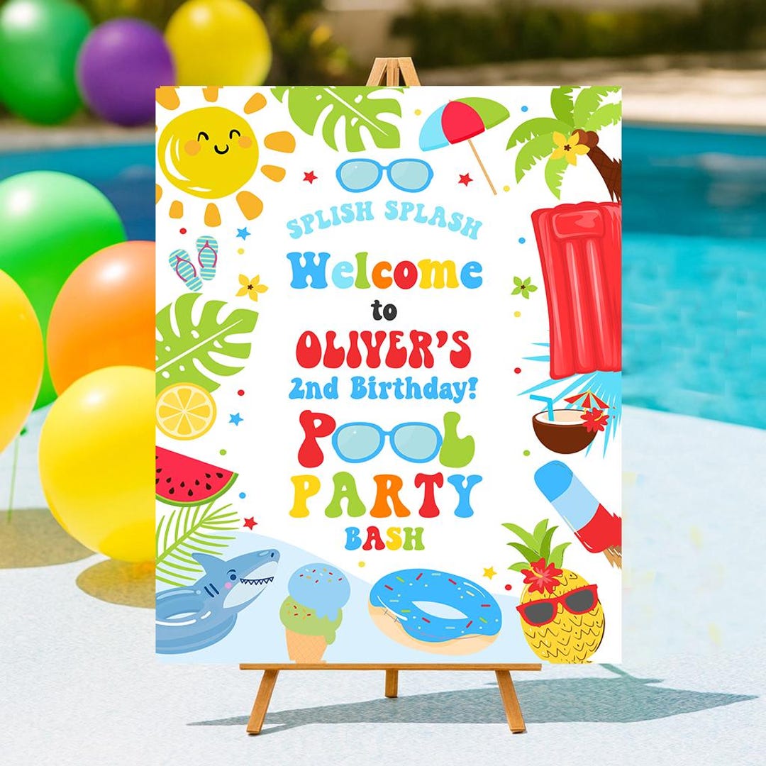 Editable Pool Party Welcome Sign Tropical Splish Splash Pool Float ...