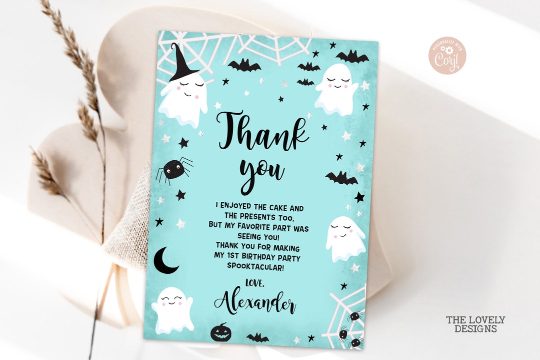EDITABLE Halloween Thank You Card Halloween Birthday Cute Spooky Ghost ...